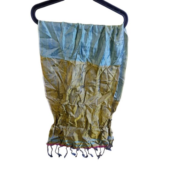 Vintage | Accessories | Scarf Multicolor Blue Green Fringe Rectangle ...